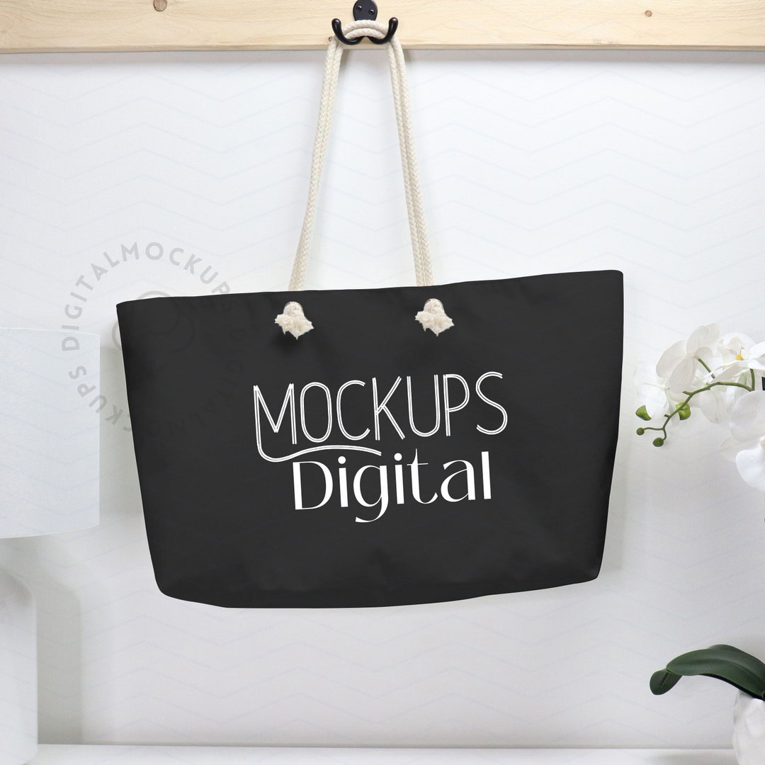Black Weekender Mockup, Rope Handle Bag Mockup, Weekender Bag Mockup ...
