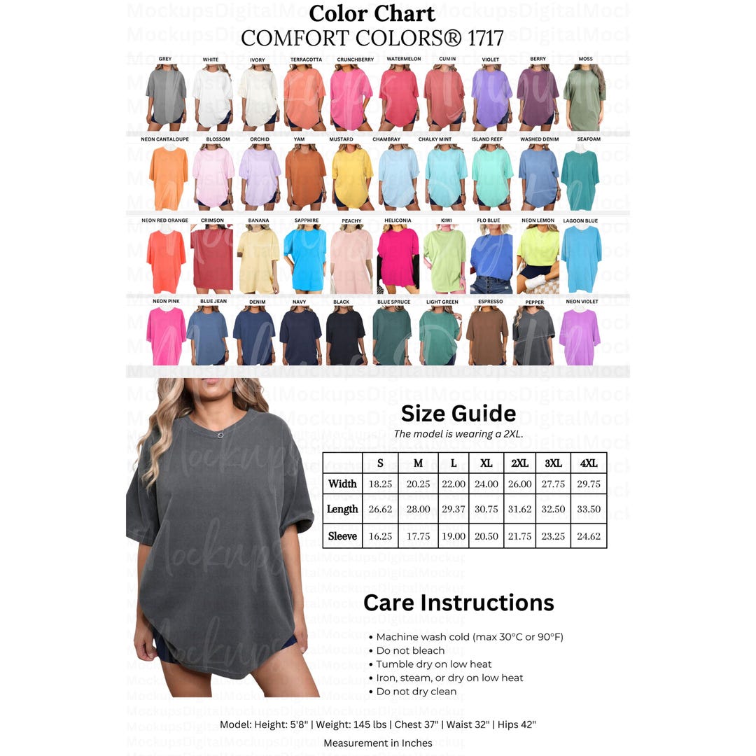Comfort Colors 1717 Color Chart-comfort Colors Care Instructions-1717 ...