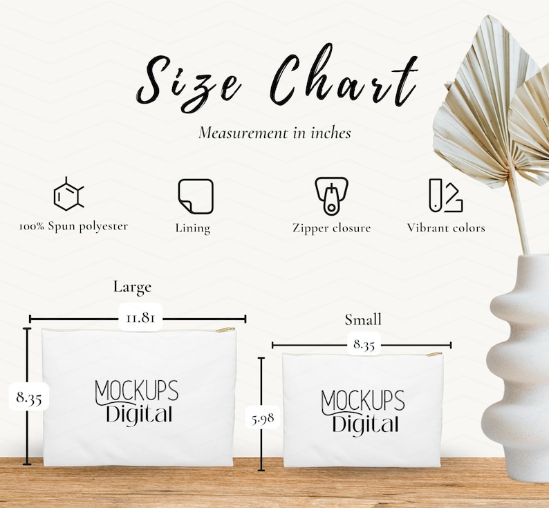 Pouch Bag Size Chart- Bag Mockup-size Chart-bag Mockup-fall Mockup-tote ...
