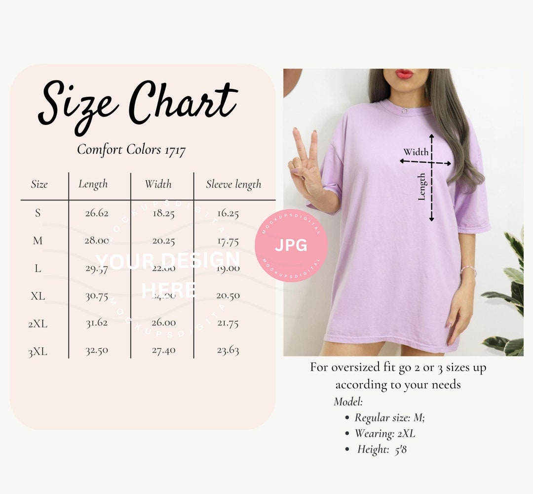 Comfort Colors Size Chart Mock up C1717 Shirt Size Chart Unisex Tshirt ...