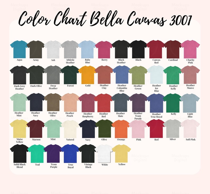 Bella Canvas 3001 Color Chart Key Features-bella Canvas Color - Etsy