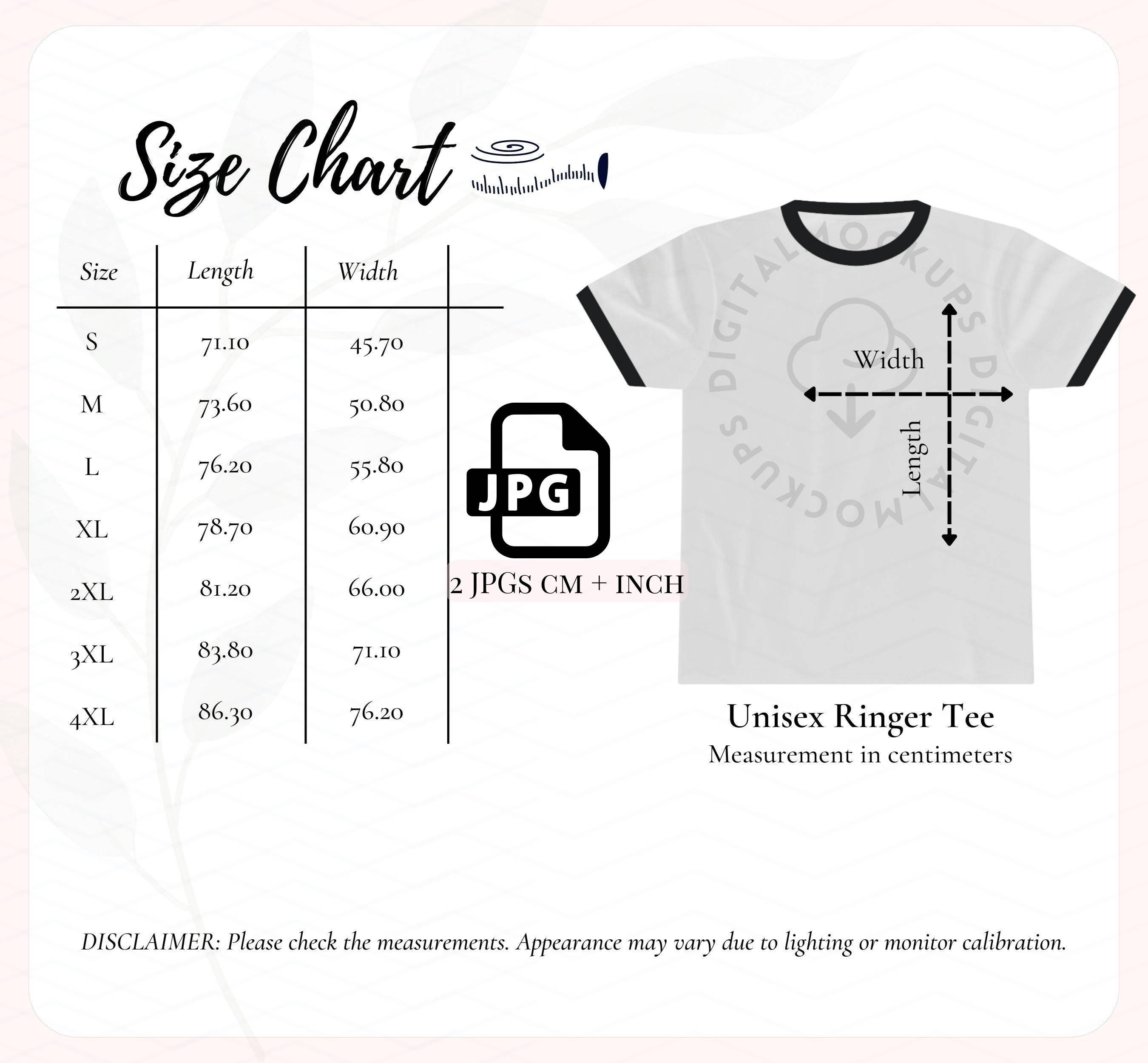Unisex Ringer Shirt Size Chart Mockup Printify Mockup Ringer - Etsy