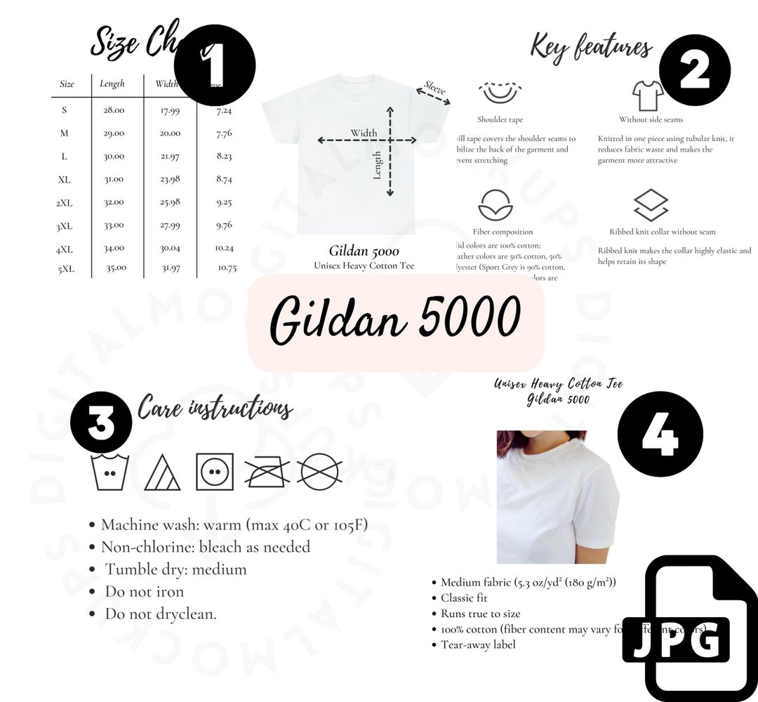 Gildan 5000 Size Chart, G500 Size Chart, Mockup Gildan, T-shirt Sizing ...