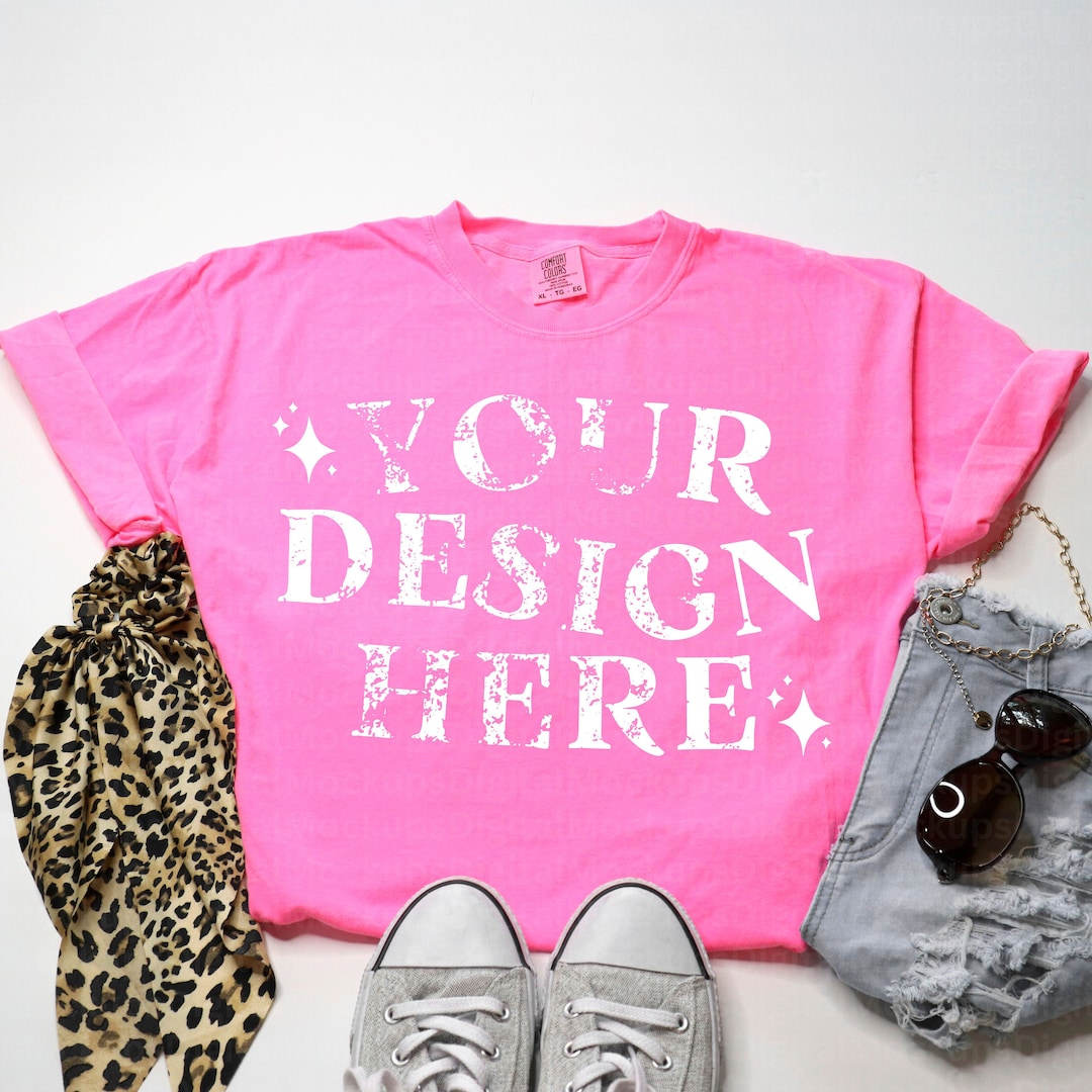 Neon Pink Comfort Colors Mockup 1717 Halloween Mockup Neon Pink Mockup ...