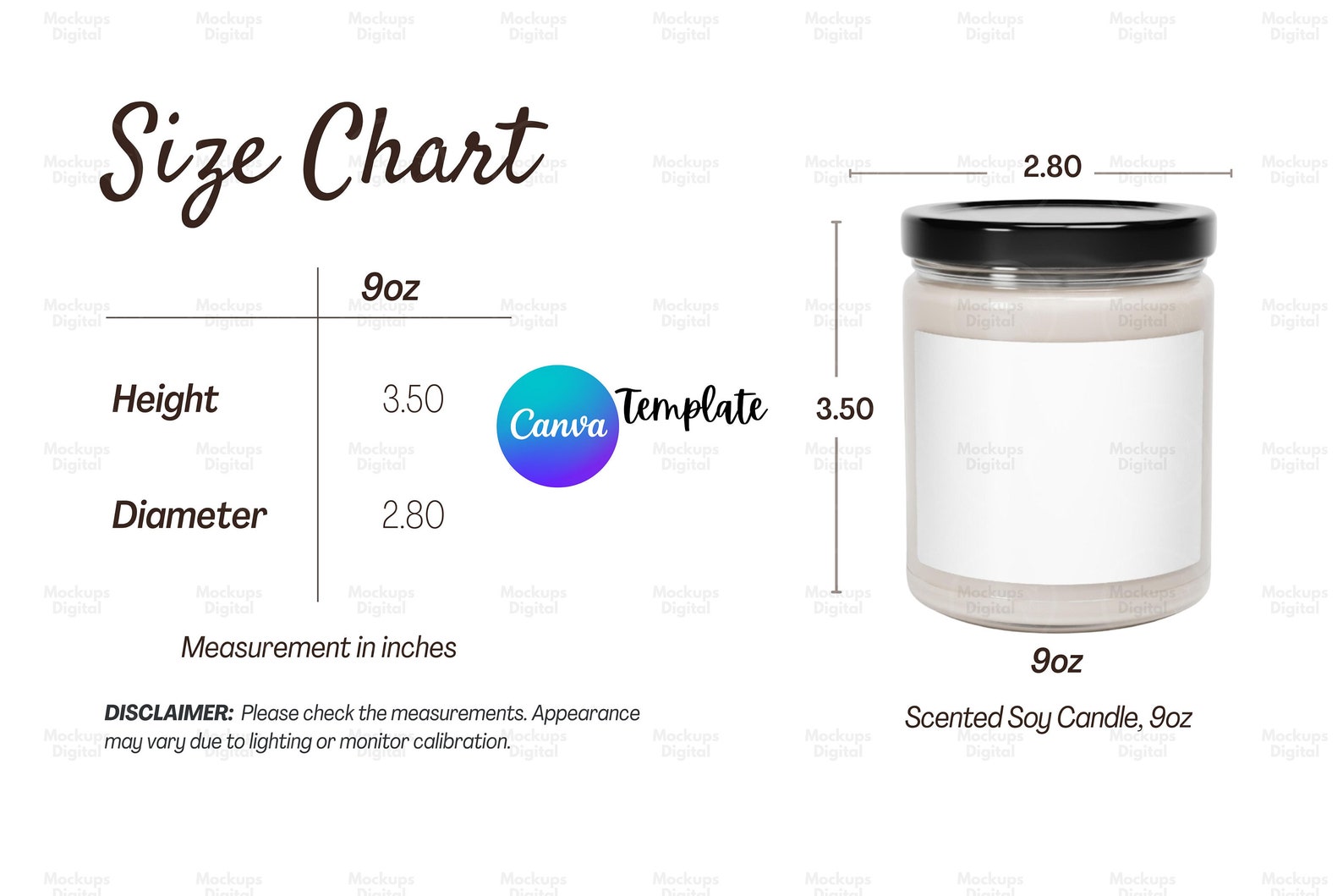 Candle Size Chart Jar Candle Mockup Size Chart Candle - Etsy