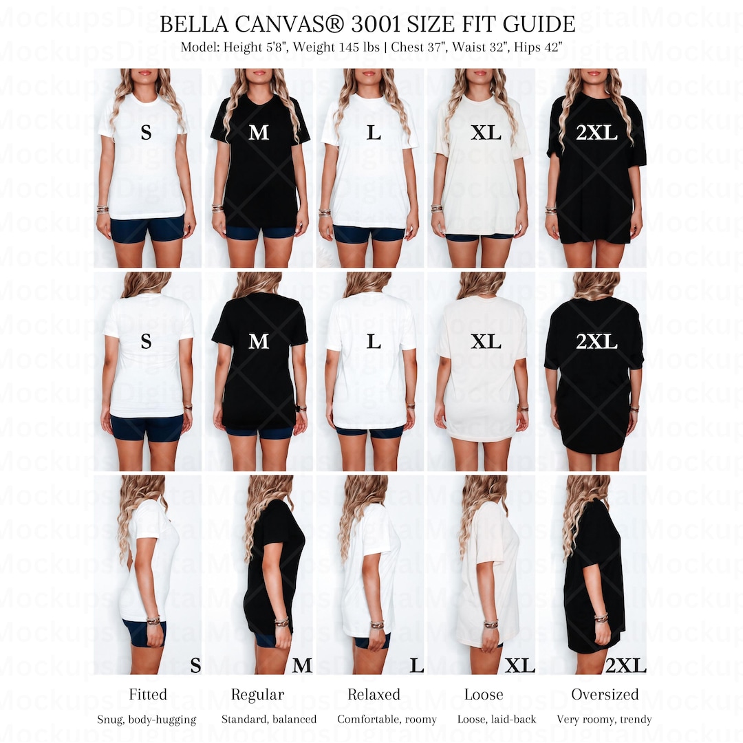 Bella Canvas 3001 Size Chart Bella Canvas 3001 Size Guide Oversized ...