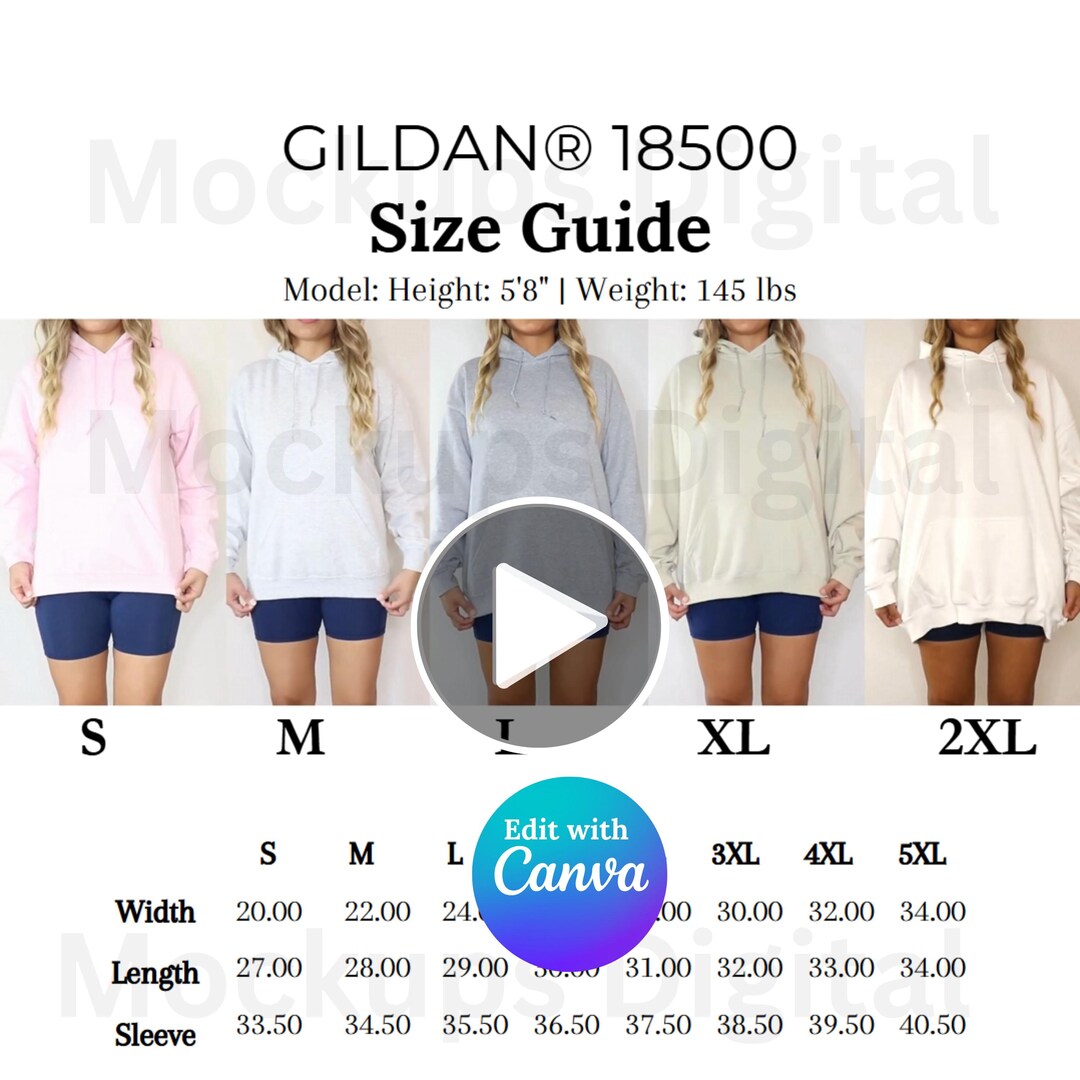 Editable Gildan 18500 Video Size Chart Canva Template 18500 Size Chart ...