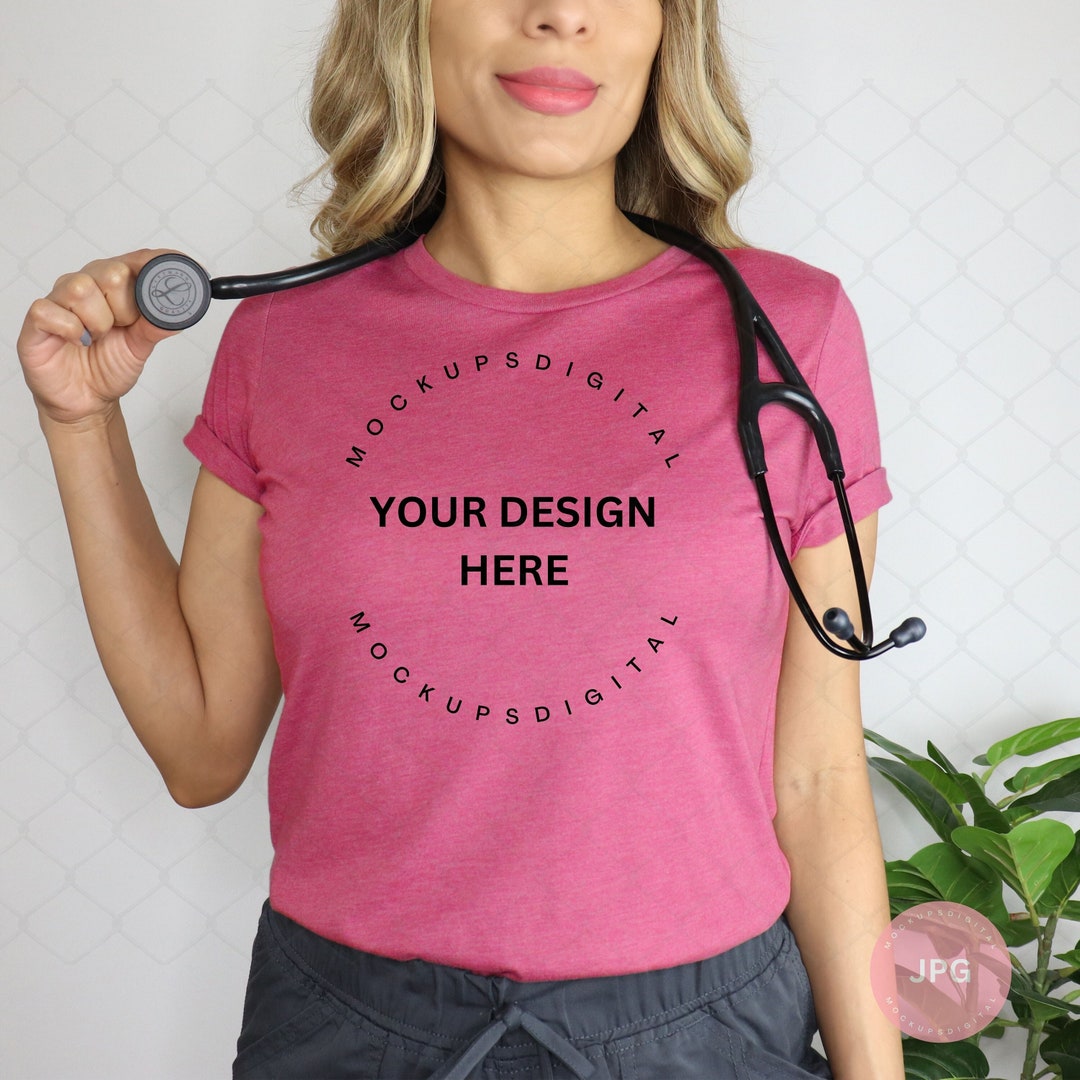 Nurse Mockup Heather Raspberry Mockup 3001 Bella Canvas Raspberry ...
