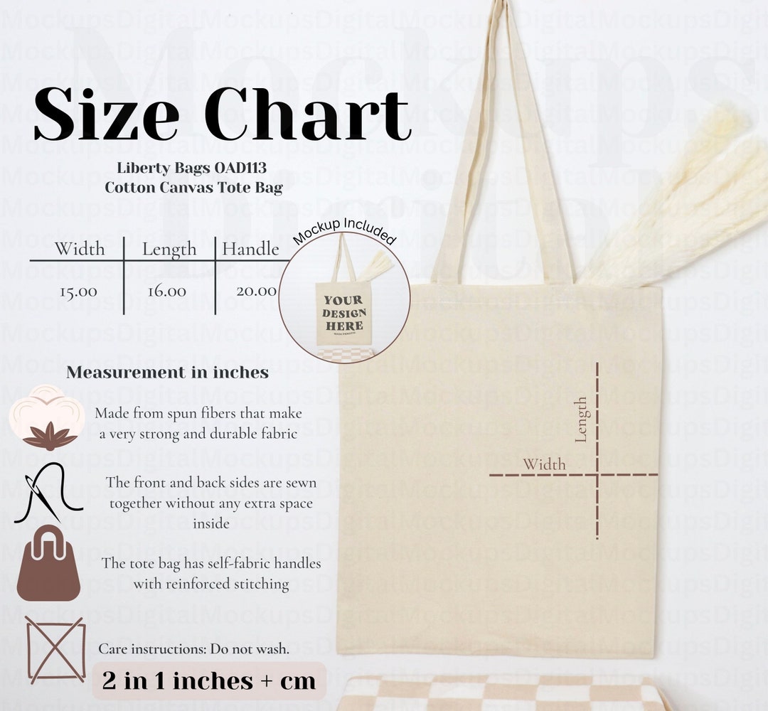 Liberty Bag Size Chart Cotton Canvas Tote Bag Size Mockup Natural Tote ...