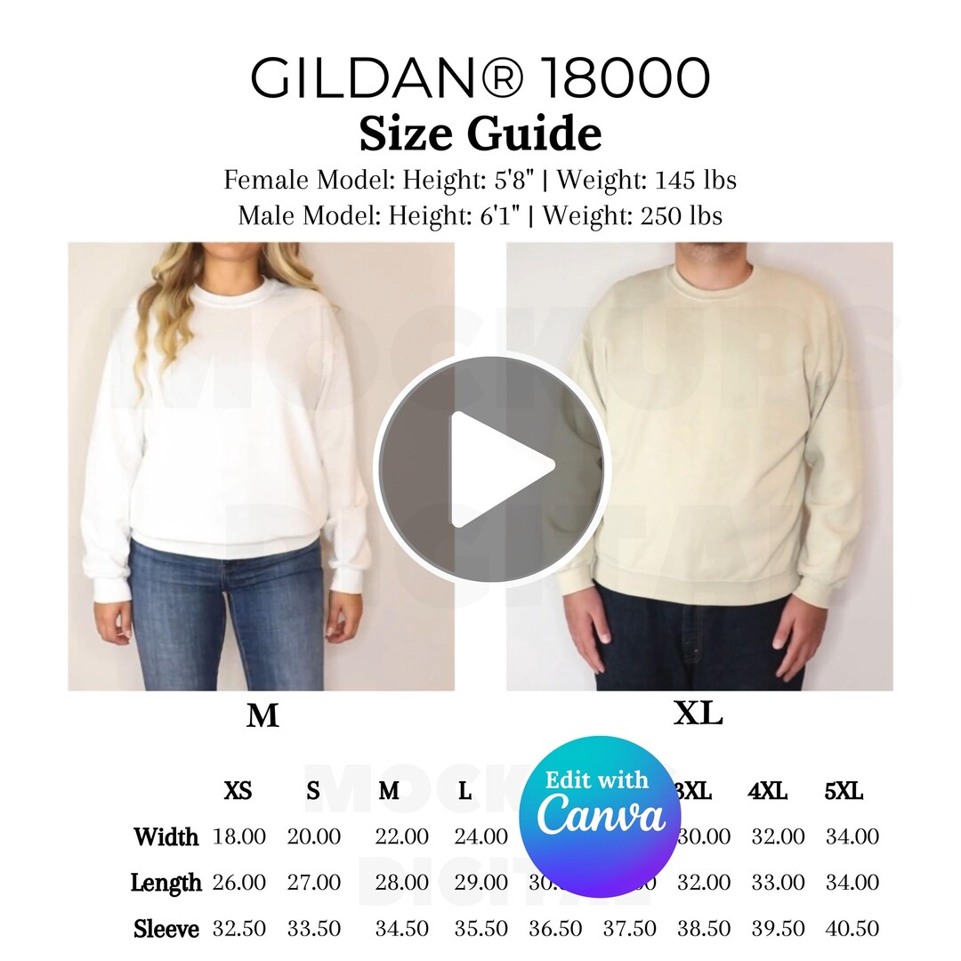Gildan 18000 Video Size Chart Editable Size Chart 18000 Video Canva ...