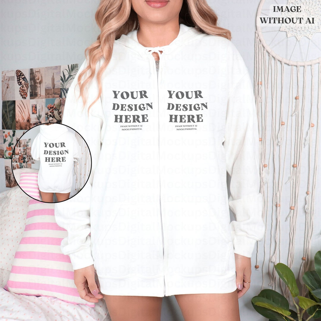 White Gildan 18600 Mockup Gildan 18600 Mock up Hoodie Mockup Gildan ...