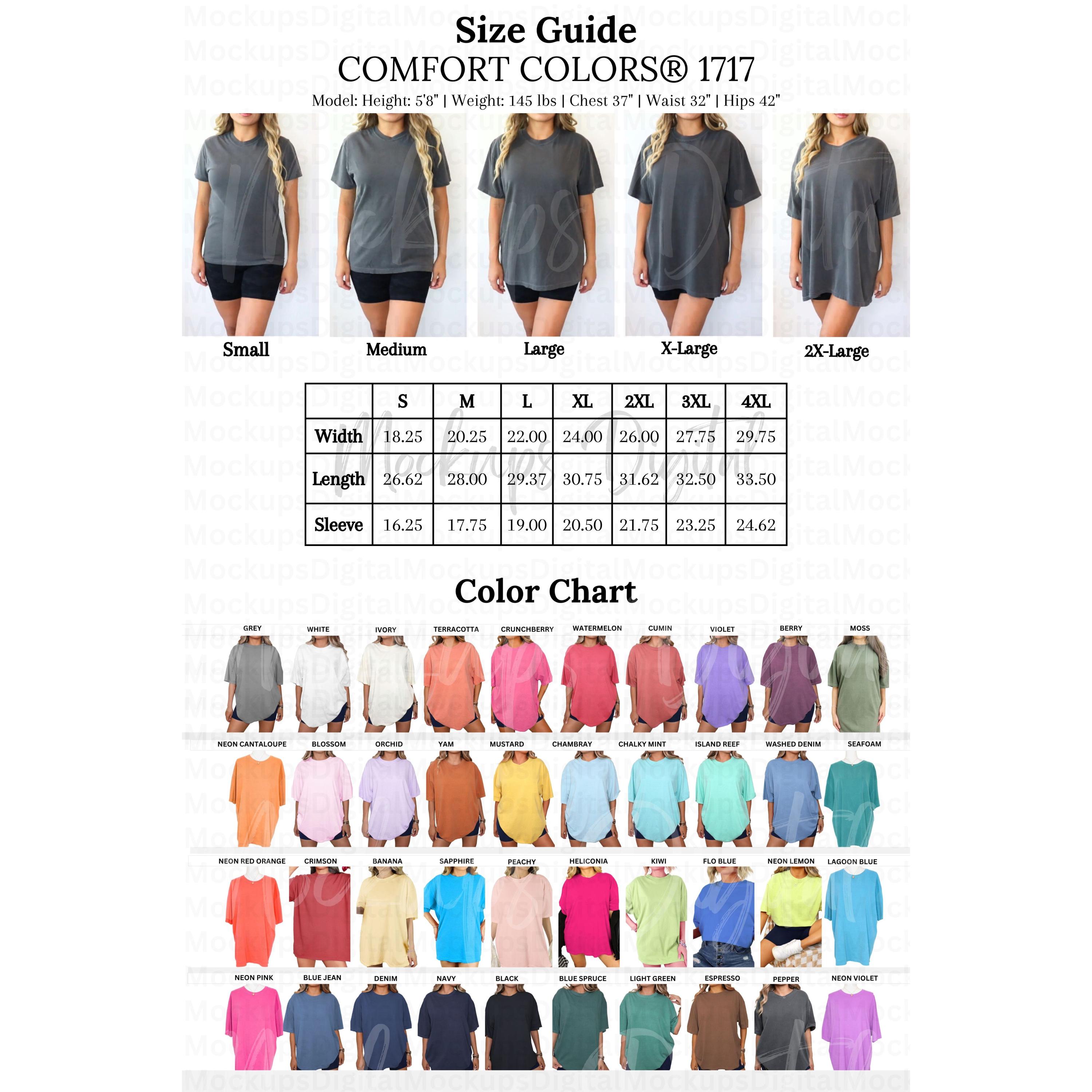 Comfort Colors 1717 Color Chart-comfort Colors Size Guide-1717 Shirt ...