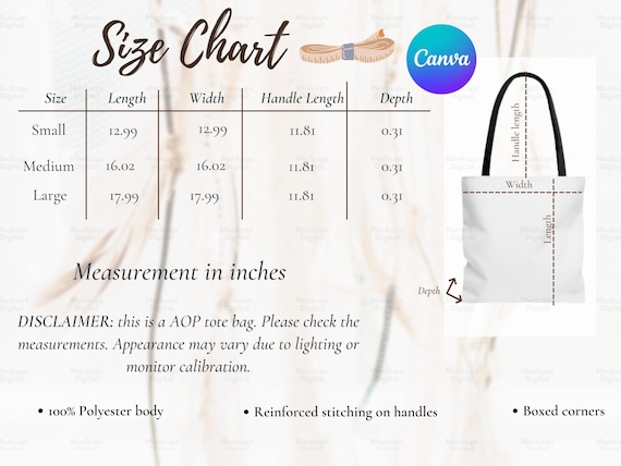 AOP Tote Bag Mockup-size Chart-bag Mockup-fall Mockup-tote - Etsy