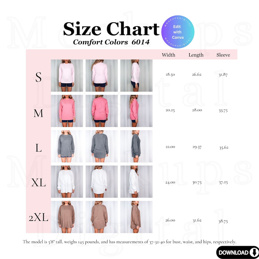 Comfort Colors Size Chart 6014 Size Chart Comfort Colors 6014 Size ...