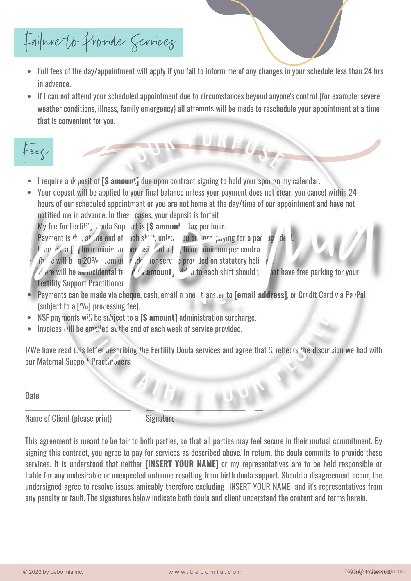 Fertility Doula Contract Template - Etsy