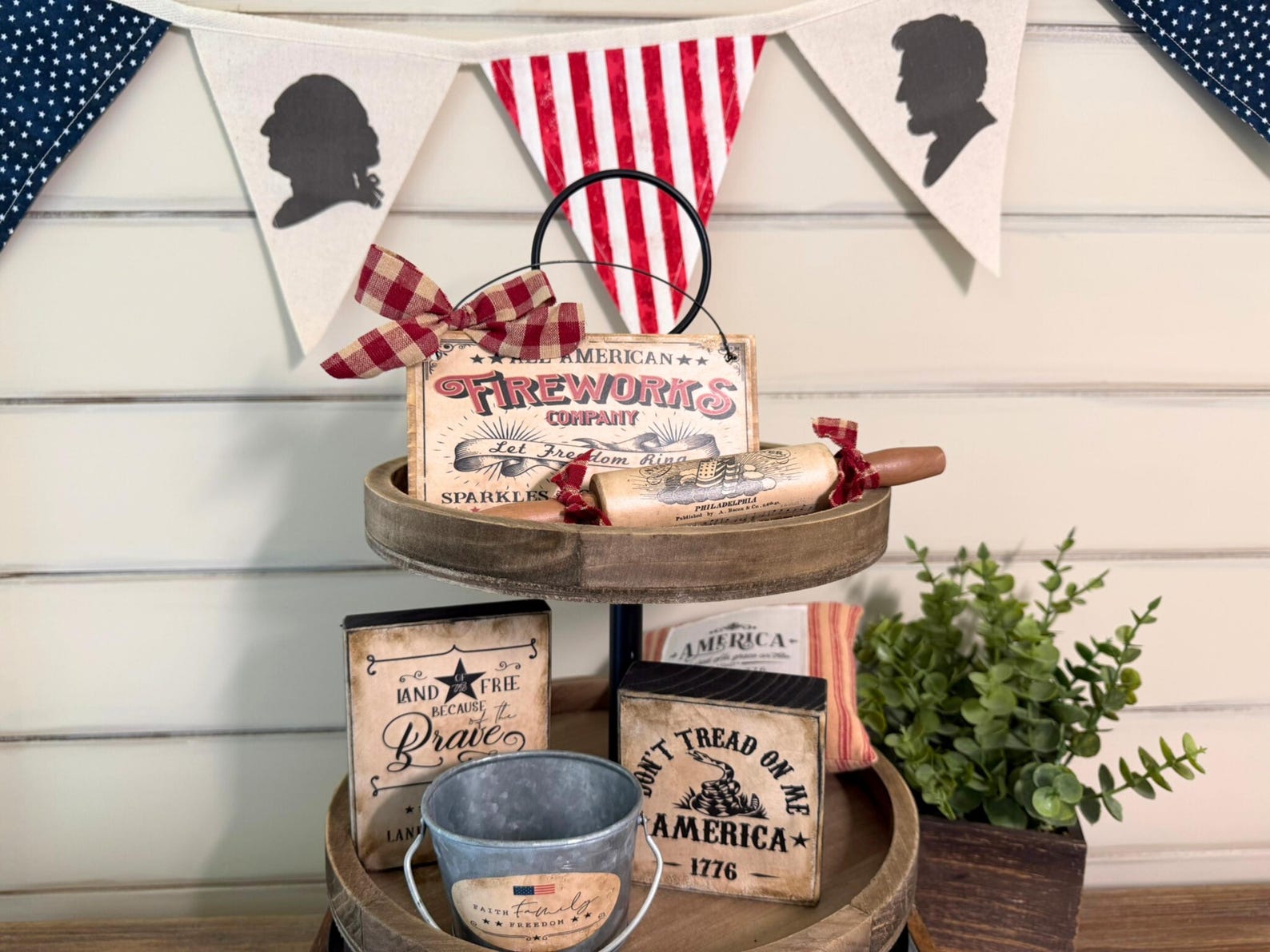 4th of July Tiered Tray Decor, Primitive Americana Wooden Signs ...