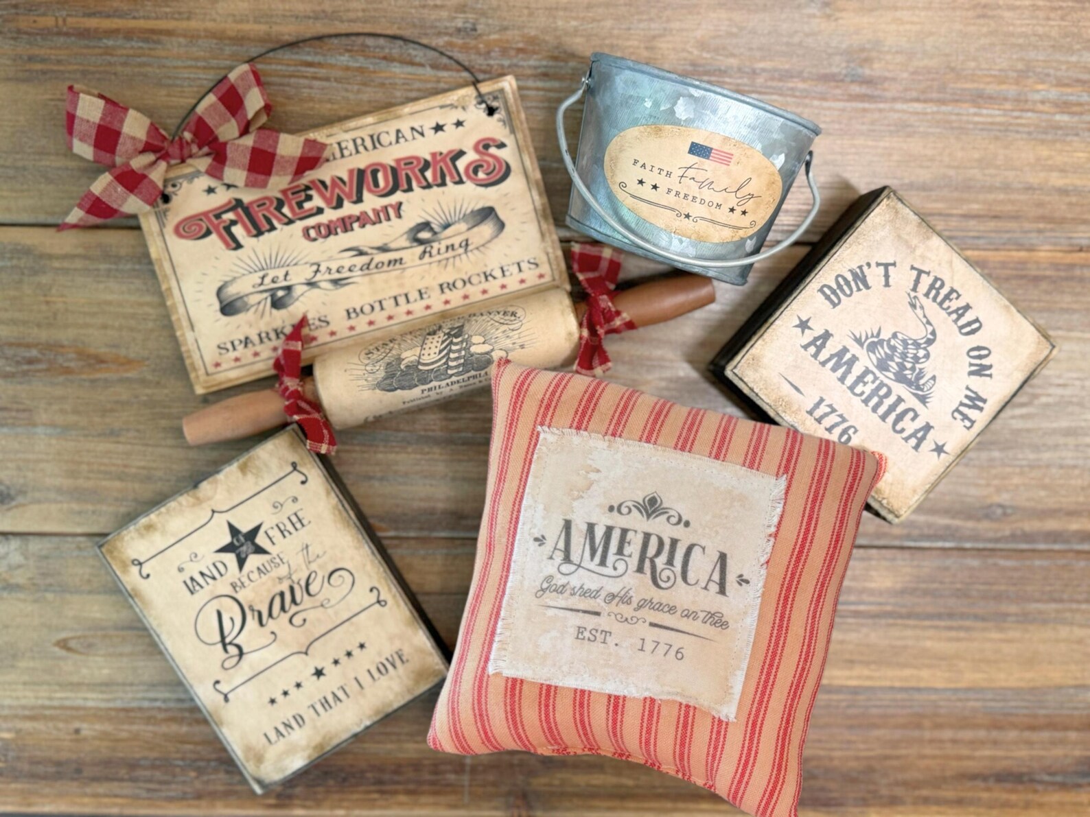 4th of July Tiered Tray Decor, Primitive Americana Wooden Signs ...