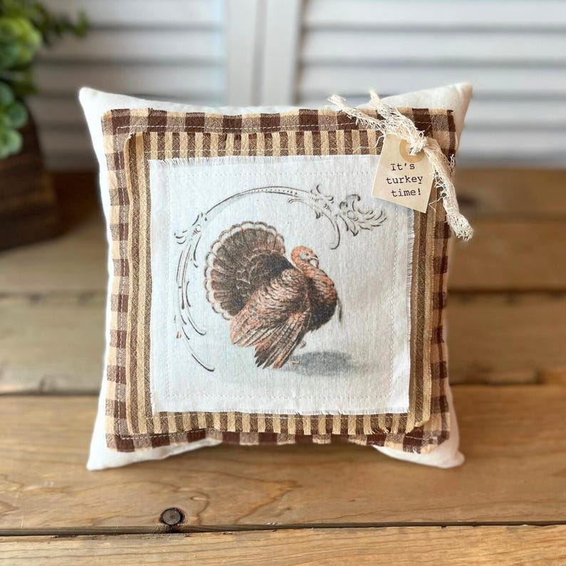 Primitive Style Turkey Pillow, Handmade Rustic Farmhouse Style Decor ...