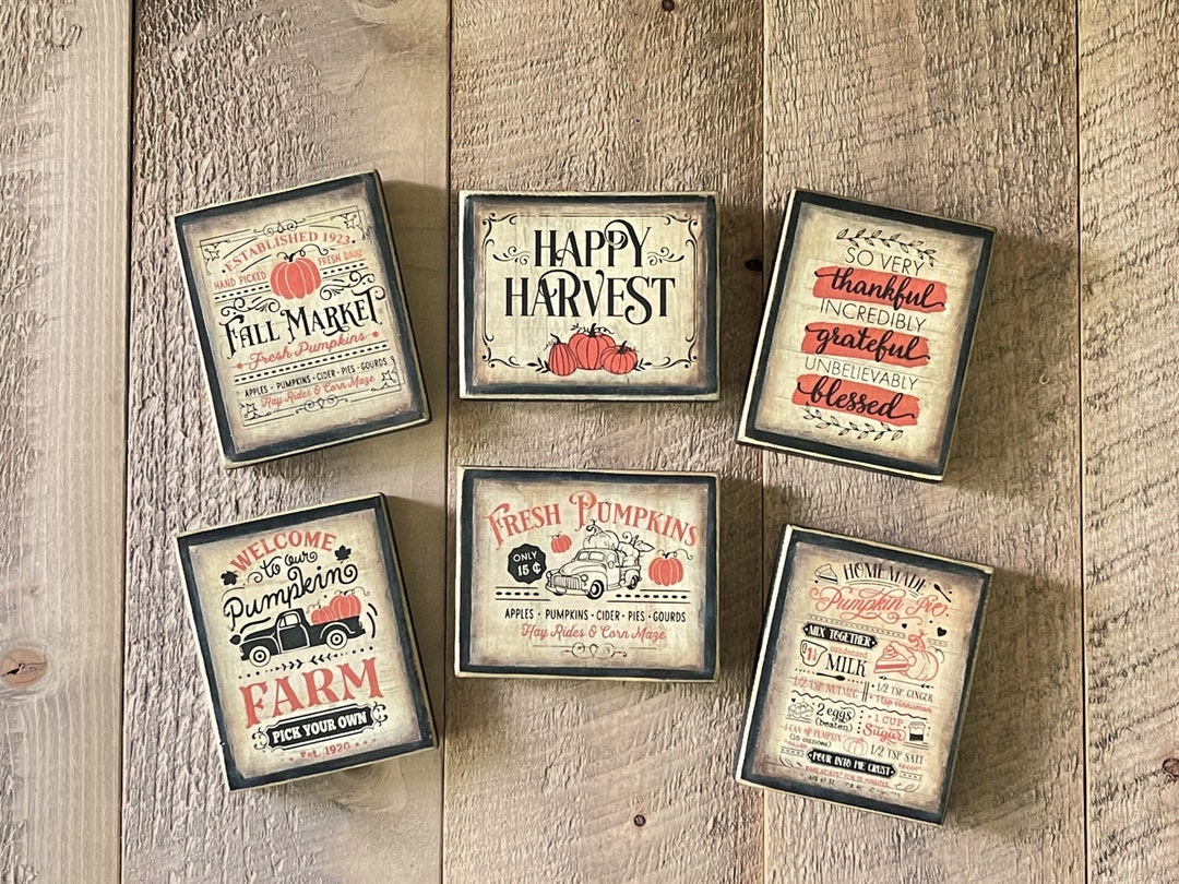 Fall Tiered Tray Decor, Handmade Wooden Mini Signs, Primitive Harvest ...