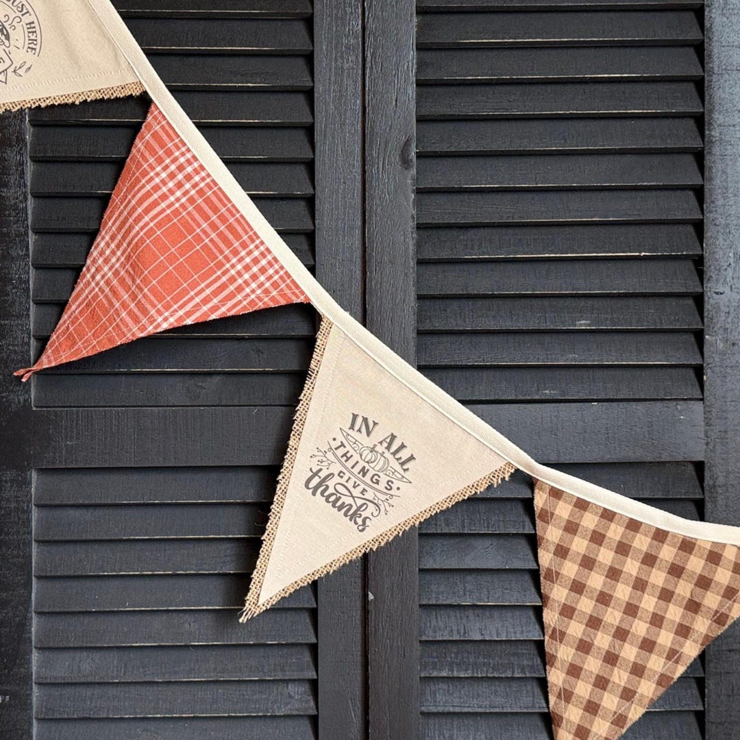 Vintage Thanksgiving Fabric Garland, Handmade Burlap Pennant Decor ...