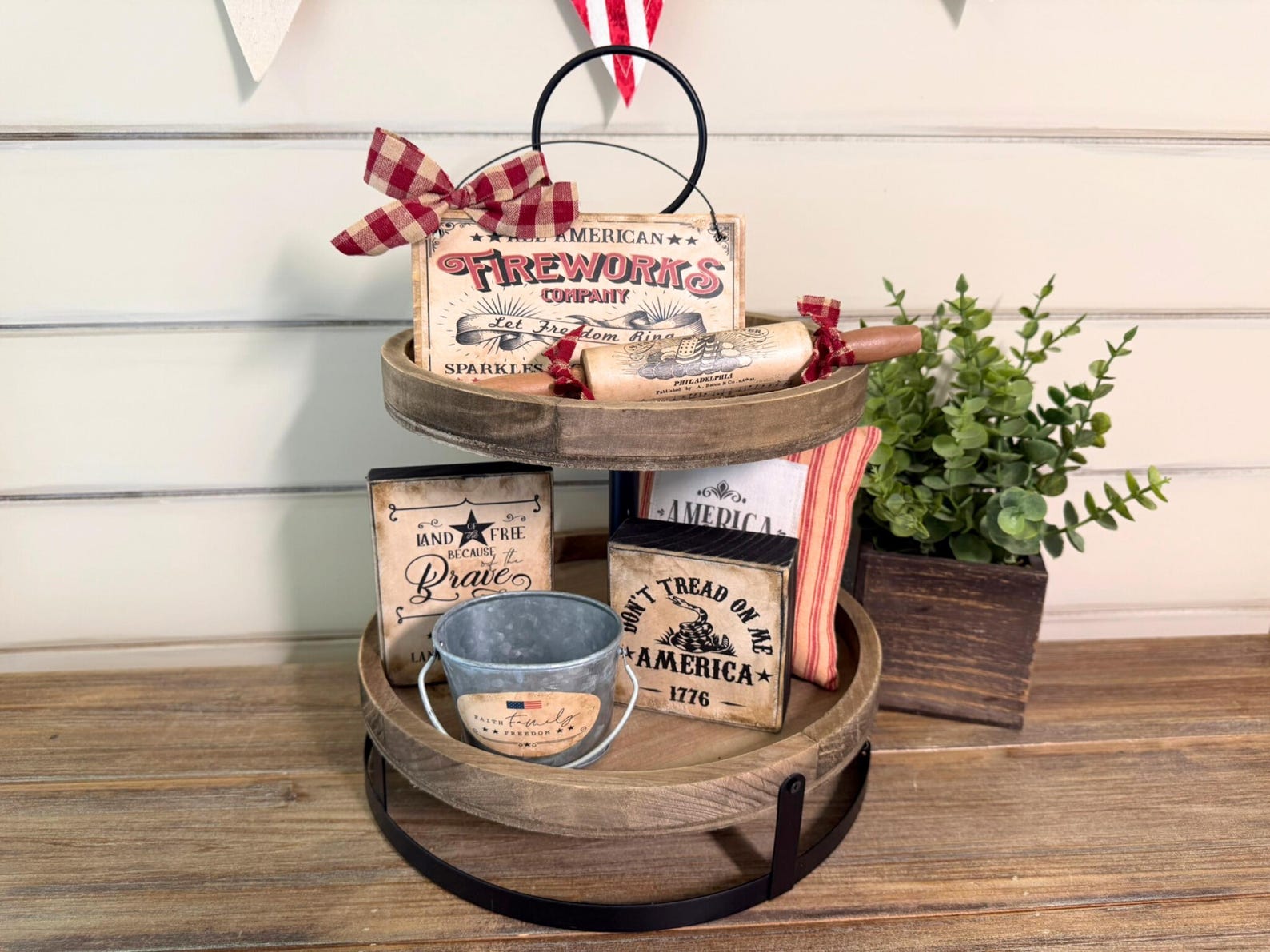 4th of July Tiered Tray Decor, Primitive Americana Wooden Signs ...