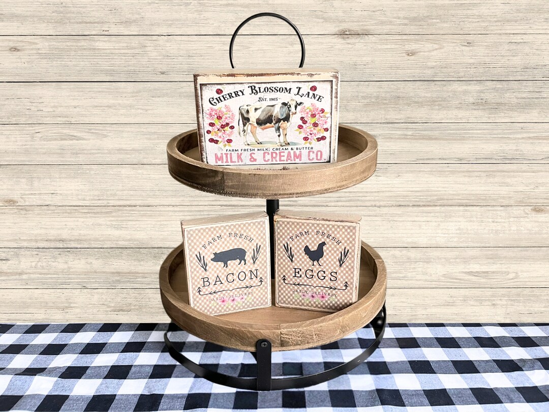 Farm Animal Wood Blocks, Vintage Style Cow Milk Sign, Pig and Hen ...