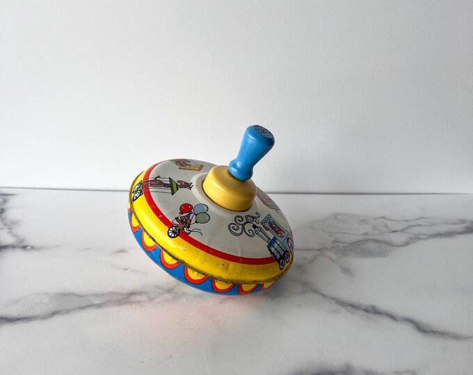 Vintage Ohio Art Tin Toy Spinning Toy, Childrens Train Circus Toy, Free ...