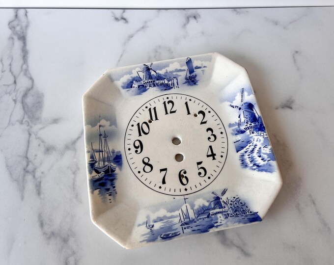 Antique Delft Ceramic Clock Face, Blue and White Windmill Decor, Free ...