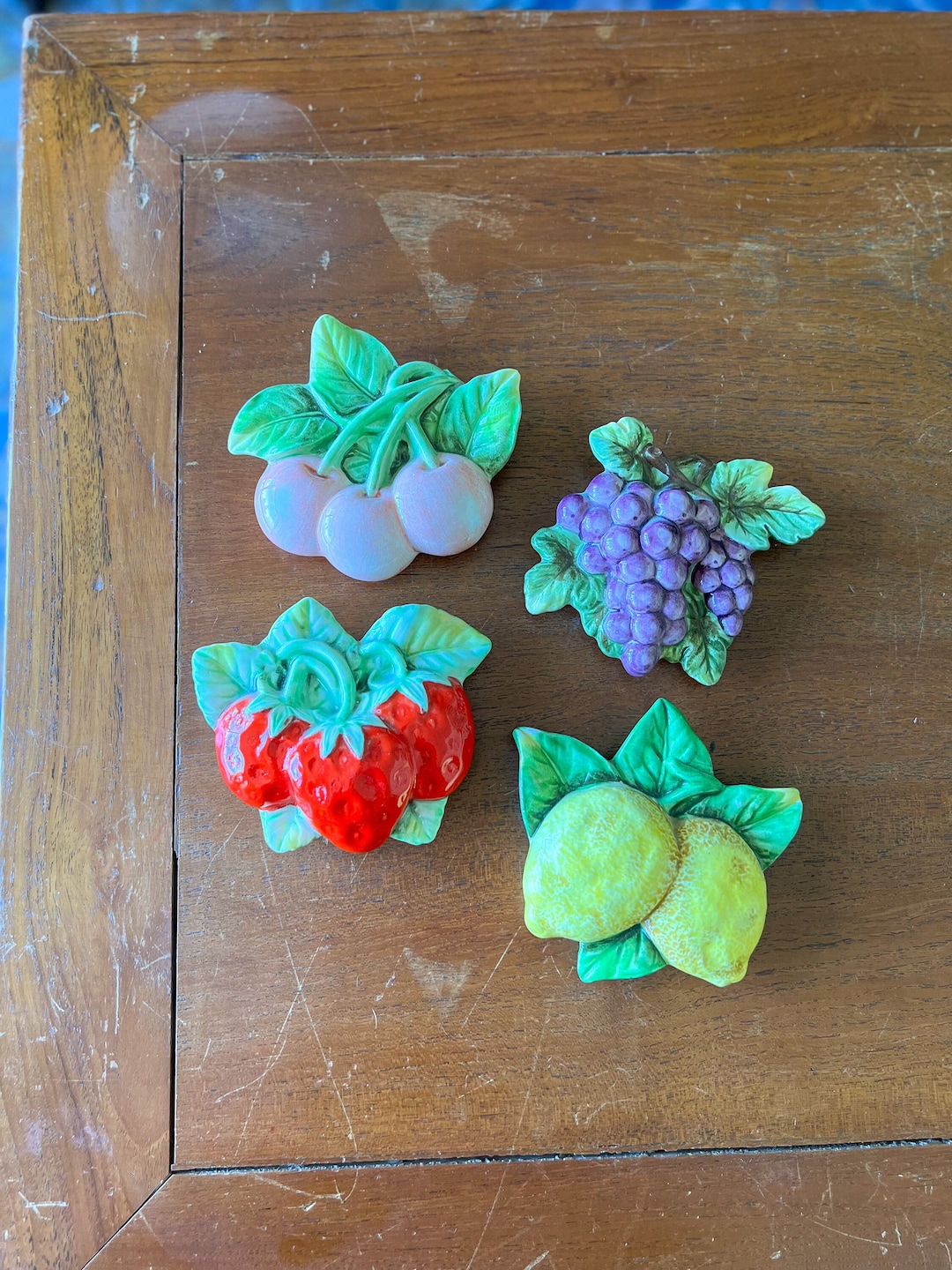 Vintage Ceramic Fruit Wall Art Set of Four, Cherries Peaches Grapes ...