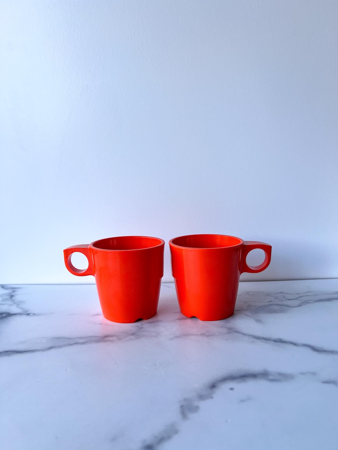 Pair of Orange Melmac Mugs, Mod Utility Camping Mugs, G.P.L. Canada MCM ...