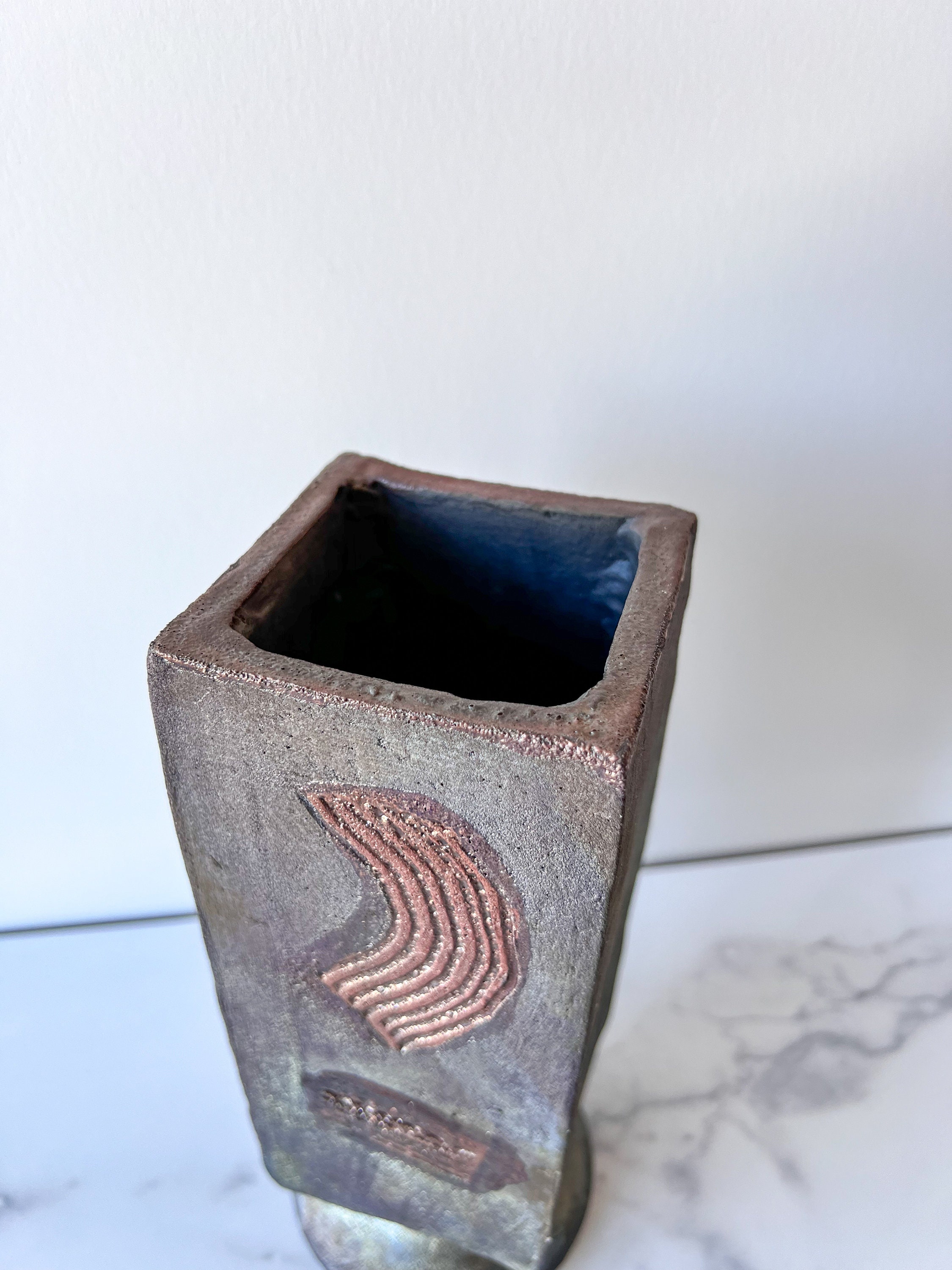 Tall Vintage Rectangular Raku Pottery Vase, Free Shipping - Etsy