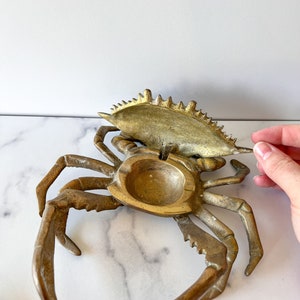 Single Large Brass Crab Trinket Box, Vintage Ashtray or Jewelry Box ...