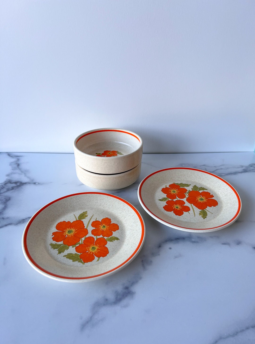 Pair of Snack Bowls and Plates, Lenox Fire Flower Temperware, 1970s ...