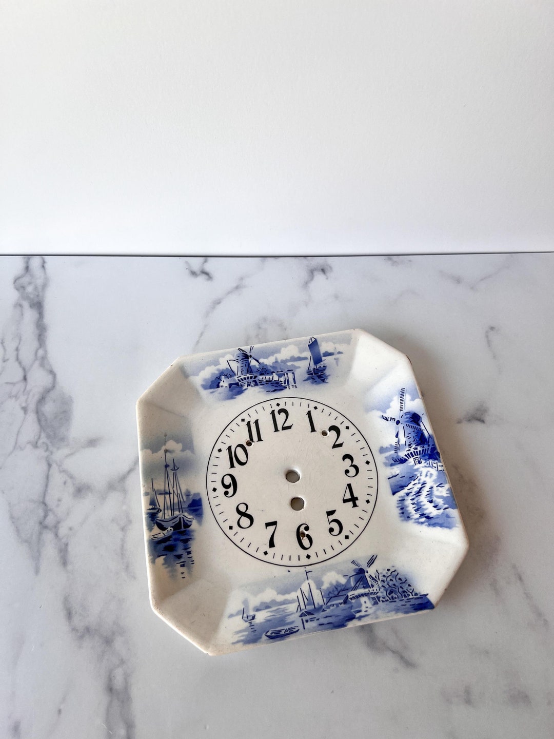Antique Delft Ceramic Clock Face, Blue and White Windmill Decor, Free ...
