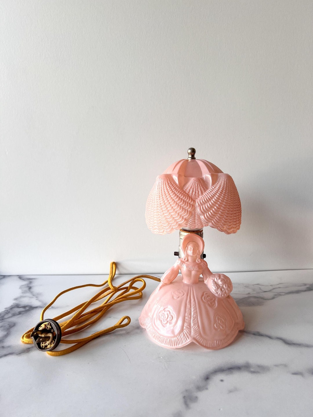 Pink Glass Victorian Woman Lady Lamp With Glass Shade, Nursery Decor ...