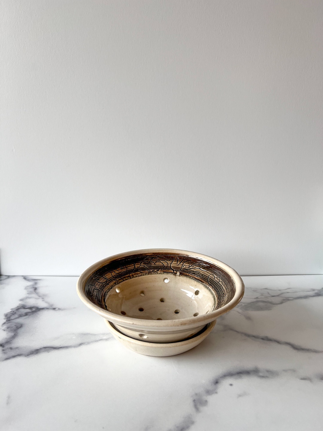 Pottery Berry Colander With Plate Trivet, Free Shipping - Etsy