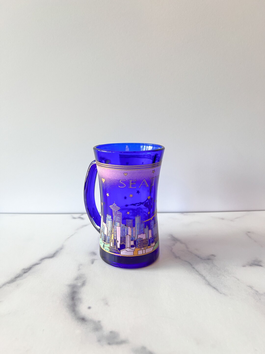 Cobalt Blue Glass Seattle Mug, 1990s Friends Style Mug, Libby Blue Mug ...