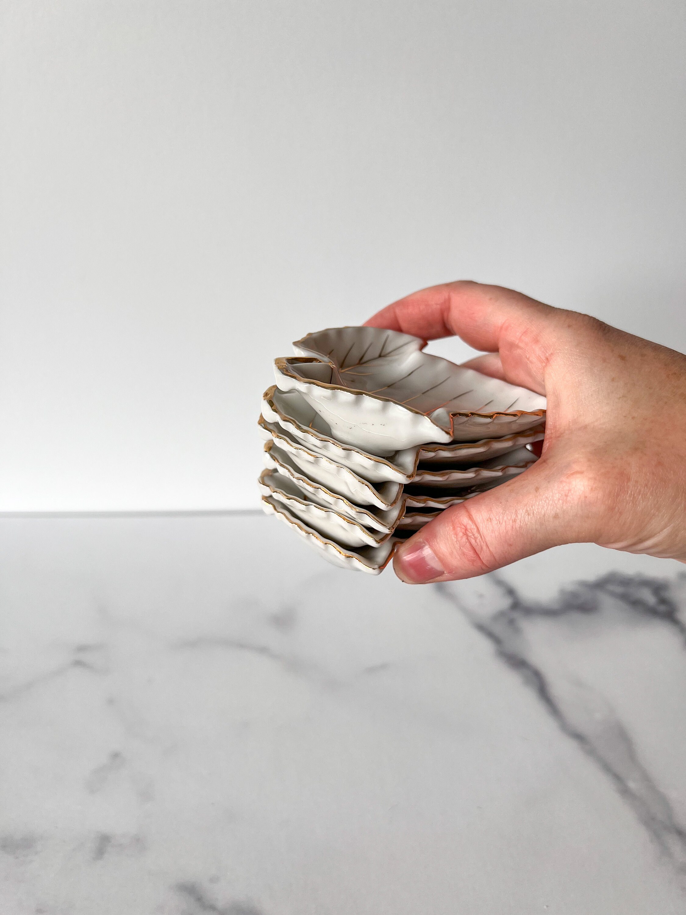 White and Gold Leaf Shaped Individual Salt Cellar Dishes Set - Etsy