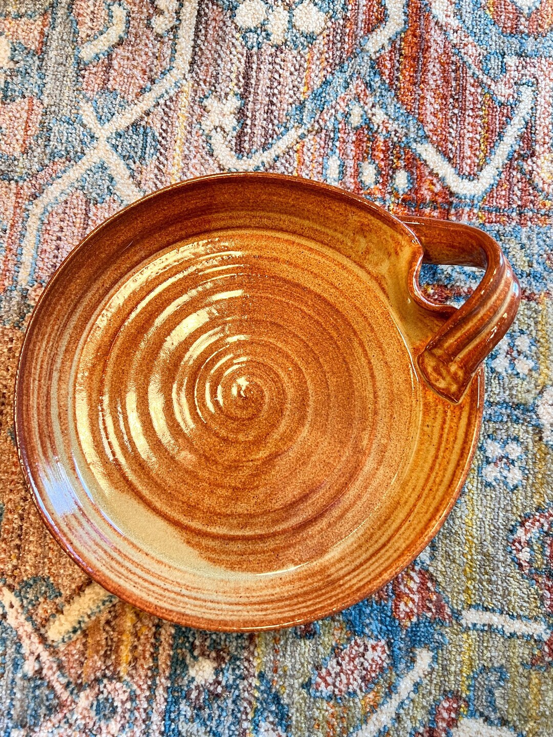 Vintage Circular Pottery Plate With Loop Handle Handmade - Etsy