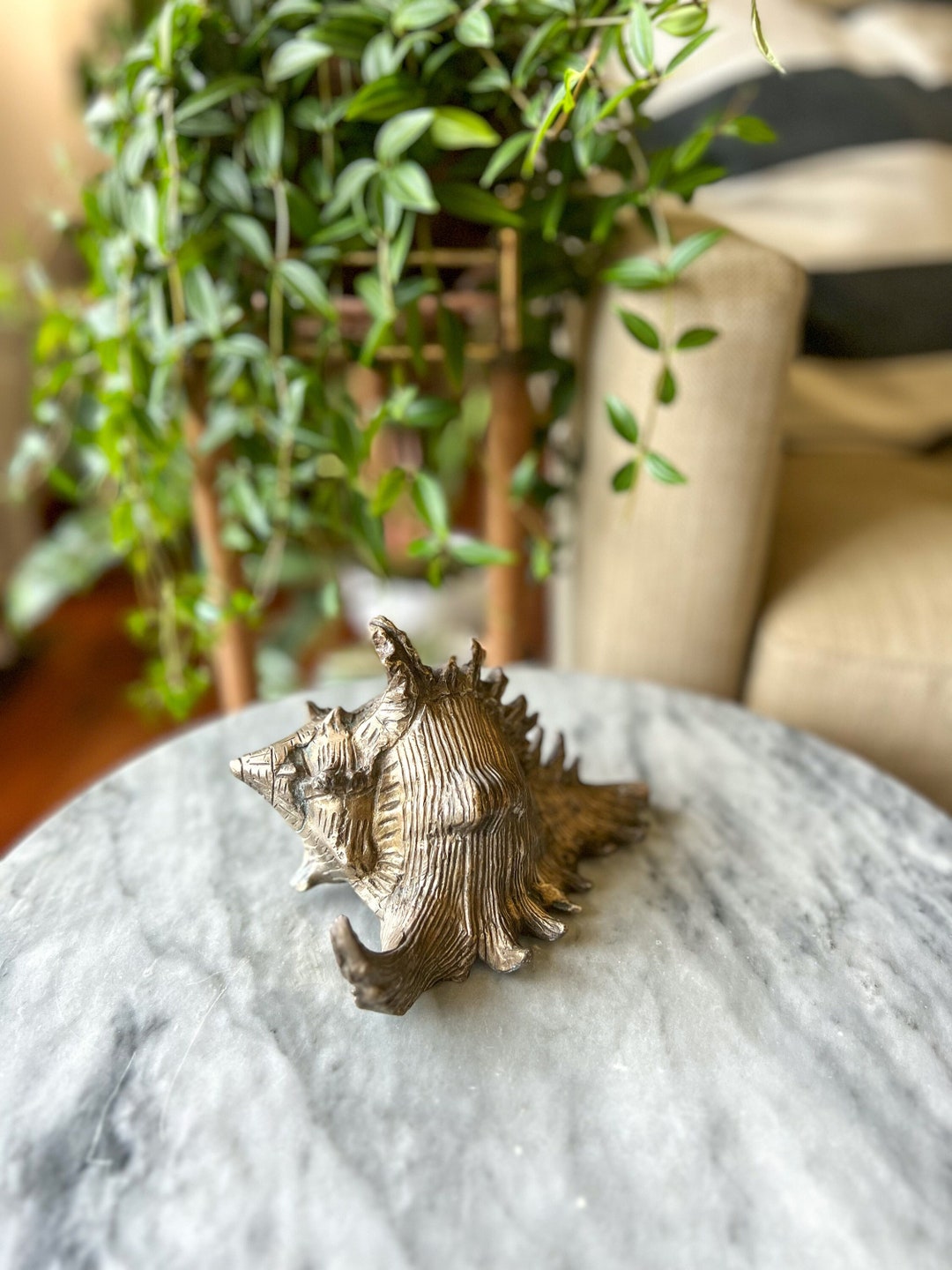 Vintage Cast Metal Seashell, Heavy Conch Whelk Spiky Shell Beach Ocean ...