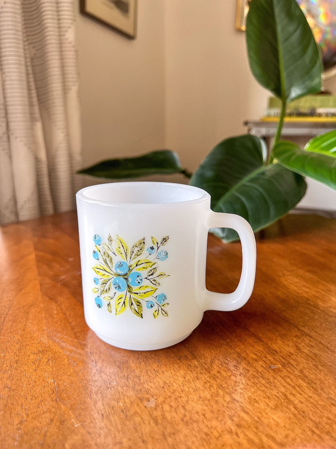 Vintage Glasbake Milk Glass Mug With Blueberries, Free Shipping. - Etsy