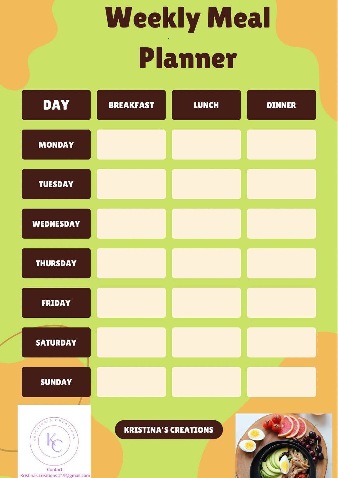 Interactive Weekly Meal Planner - Etsy