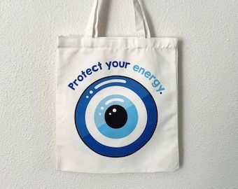Tote Bag, Cloth Bag Print Bag, Evil Eye Boho Bag, Hand Printed Bag ...