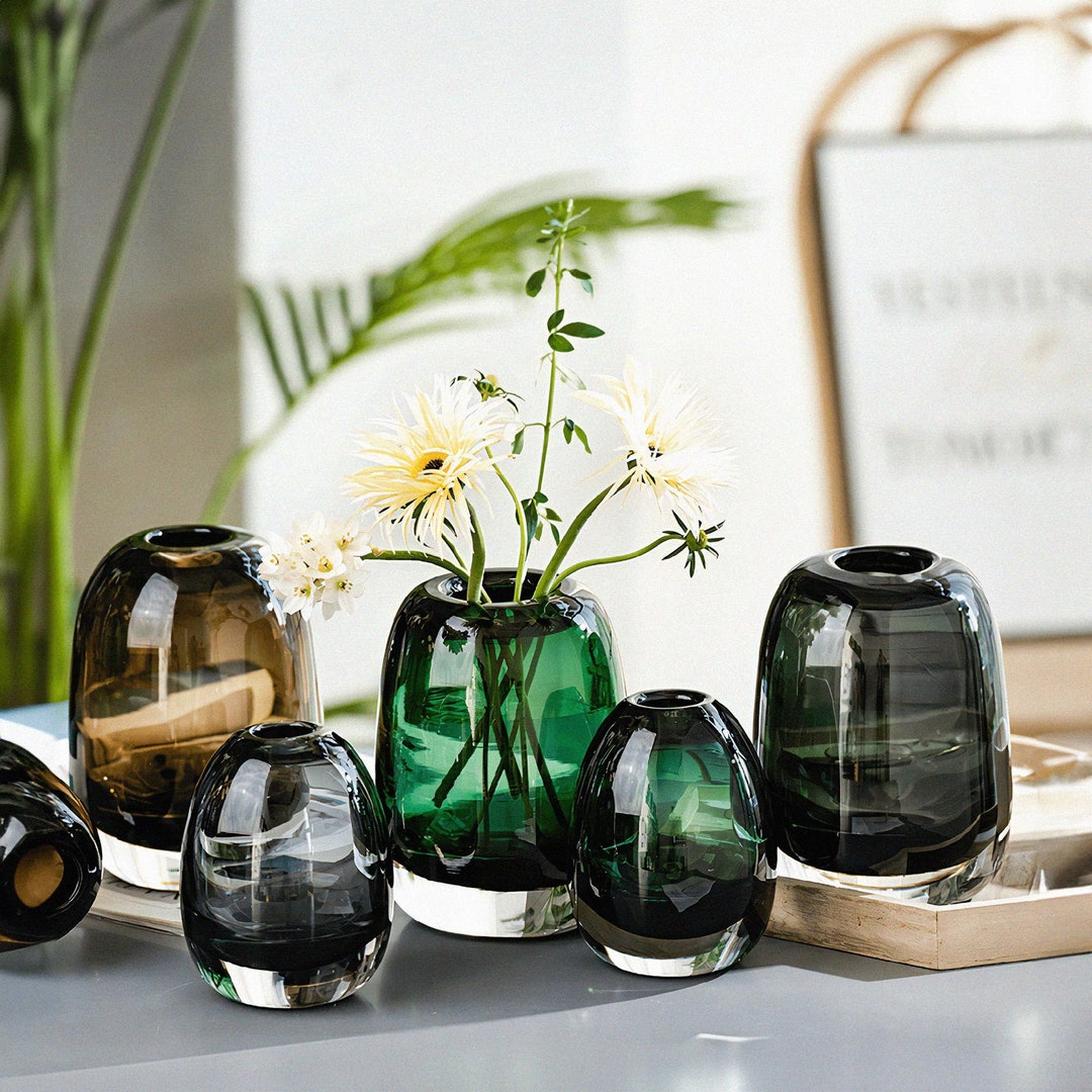 Modern Bubble Glass Vases, Green Glass Bud Vase, Clear Amber Glass ...