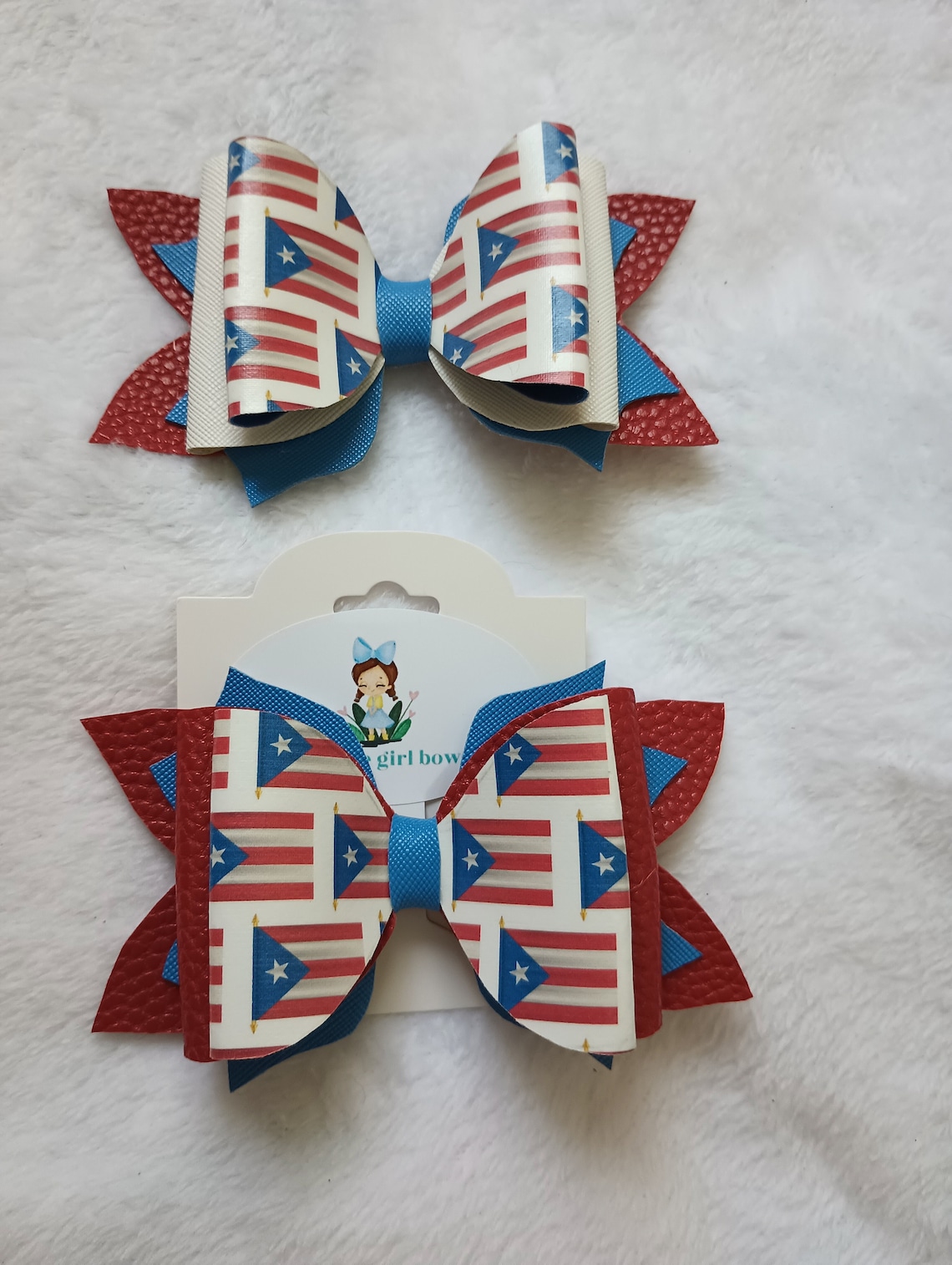 Large Puerto Rico Flag Hair Bow, Pig Tail Puerto Rico Flag Toddler Bow ...