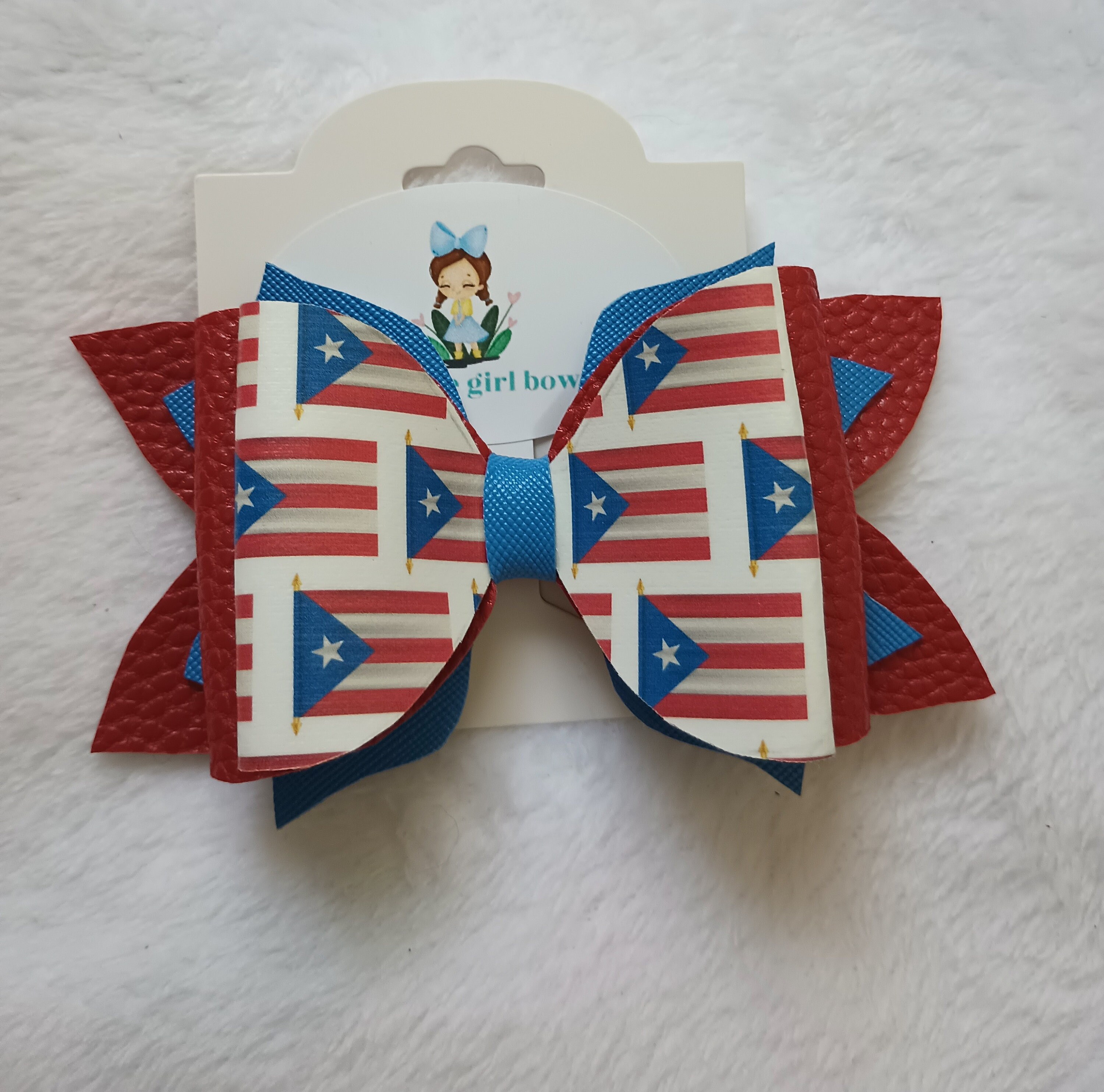 Large Puerto Rico Flag Hair Bow, Pig Tail Puerto Rico Flag Toddler Bow ...