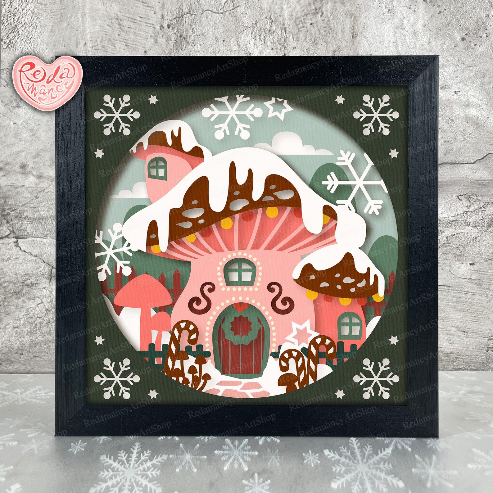 Christmas Mushroom Shadow Box SVG, Svg for Cricut Projects, 3D Layered ...