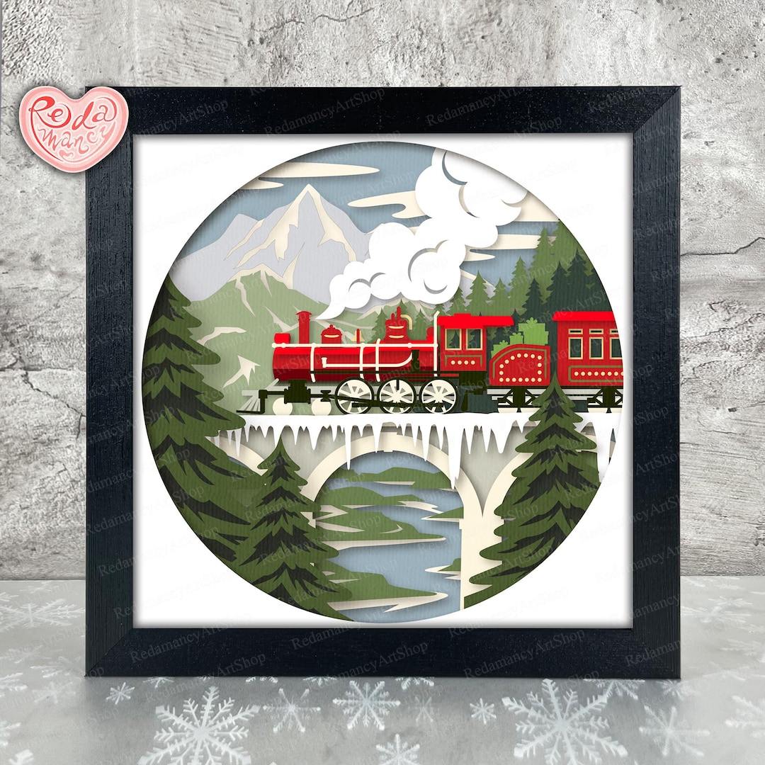 Winter Train Shadow Box SVG, Svg for Cricut Projects, 3D Layered SVG ...