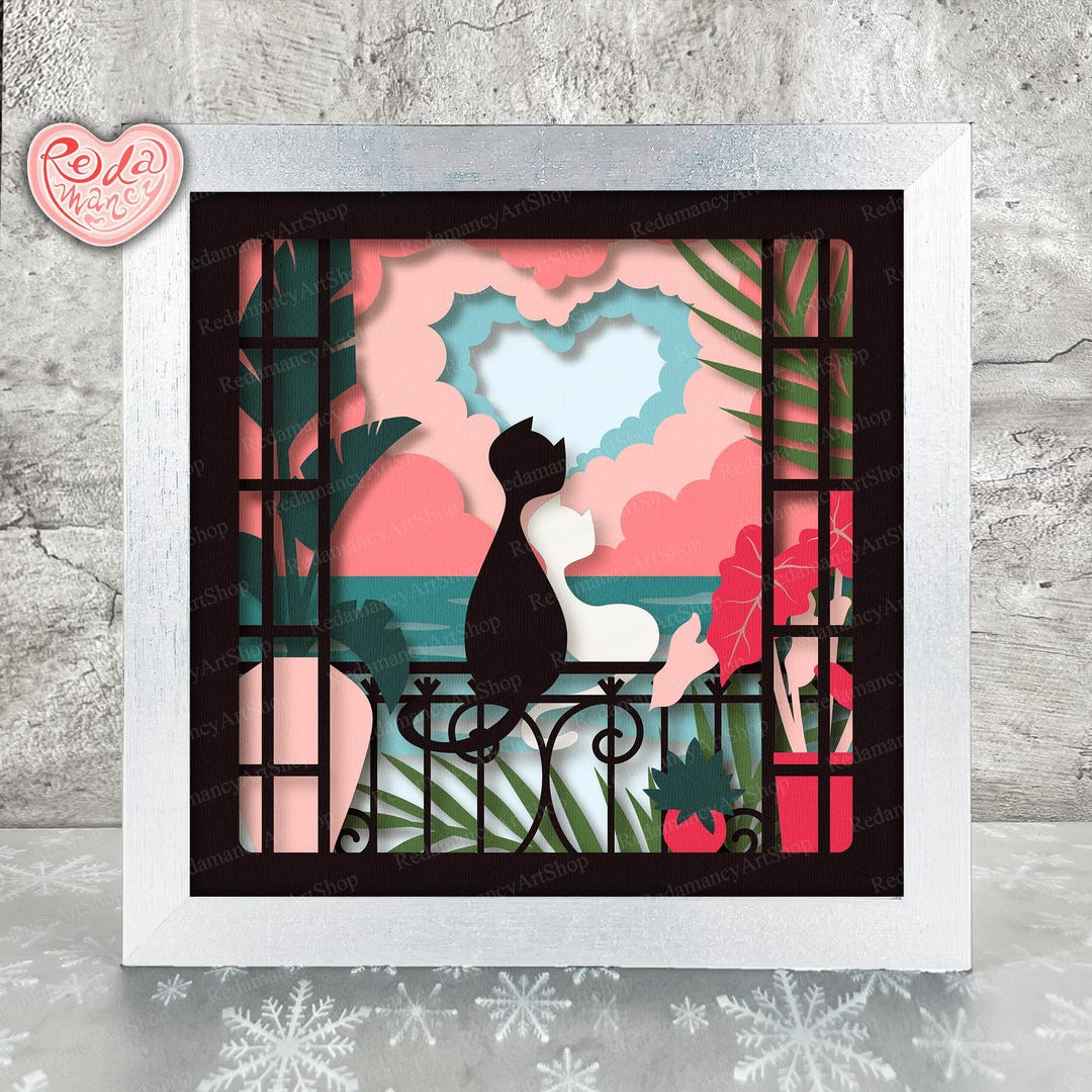 Cat Couple Shadow Box SVG, Svg for Cricut Projects, 3D Layered SVG ...