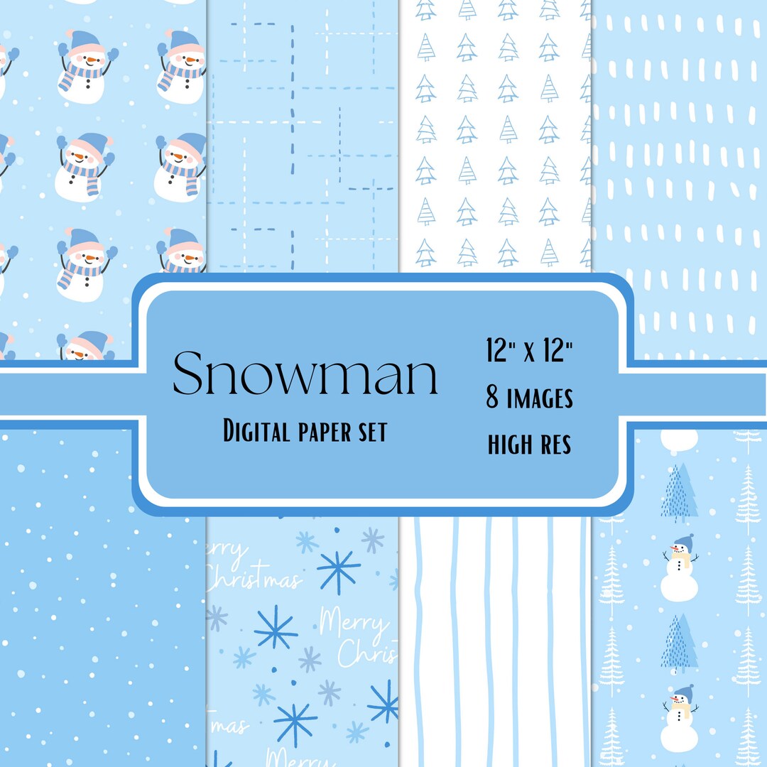 Snowman Digital Paper | Blue Christmas Digital Paper | Digital Paper ...